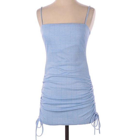 Windsor | Dresses | Windsor Ruched Blue Plaid Mini Dress | Poshmark